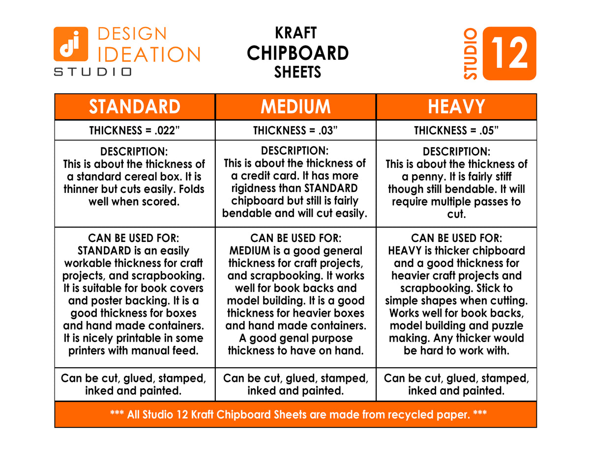 STUDIO 12 Chipboard Sheets. 11" x 17". STANDARD .022” – Design Ideation ...
